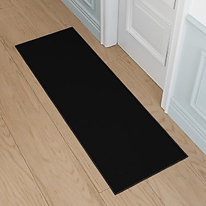 Machine Washable Modern Solid Design Non-Slip Rubberback 2x5 Traditional Runner Rug for Hallway, Kitchen, Bedroom, Entryway, 20" x 59", Black