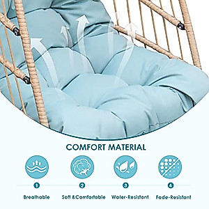RADIATA Foldable Wicker Rattan Hanging Egg Chair with Stand, Swing Chair with Cushion and Pillow, Lounging Chair for Indoor Outdoor Bedroom Patio Garden (Blue with Stand)
