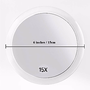 SANTOO 15X Magnifying Mirror - with 3 Mounting Suction Cups - Used for Precise Makeup - Eyebrows/Tweezing - Blackhead/Blemish Removal - Bathroom/Travel Makeup Mirror - 6 Inch Round (Rose Gold)
