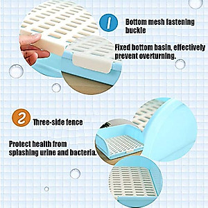 kathson Large Rabbit Litter Box, Pets Toilet Potty Trainer Tray Corner Small Animals Litter Bedding Box Bigger Pet Pan with Grass Mats for Adult Guinea Pig/Chinchilla/Ferret/Rabbit (Blue)