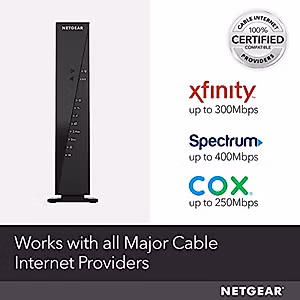 NETGEAR Cable Modem WiFi Router Combo C6300 | Compatible with Providers Xfinity by Comcast, Spectrum, Cox | Plans Up to 400Mbps | AC1750 WiFi Speed | DOCSIS 3.0.