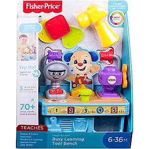 Fisher-Price Baby & Toddler Toy Laugh & Learn Busy Learning Tool Bench Construction Activity for Pretend Play Infants Ages 6+ Months