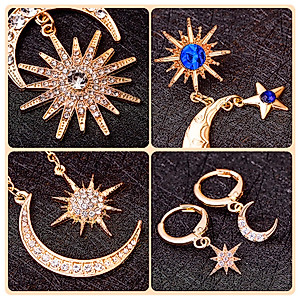 4 Pairs Moon Earrings Star Earrings Exaggerated Boho Earrings Retro Moon Dangle Drop Rhinestones Earrings Sun for Halloween Christmas Women Girls Gift