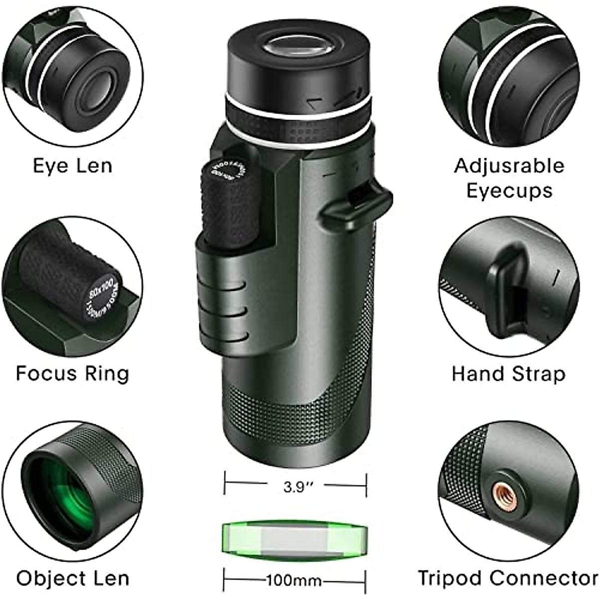 80x100 Monocular-Telescope Low Night Vision Monoculars High Definition for Adults High Powered with Smartphone Adapter Telescope Hunting Wildlife Bird Watching Travel Camping Hiking