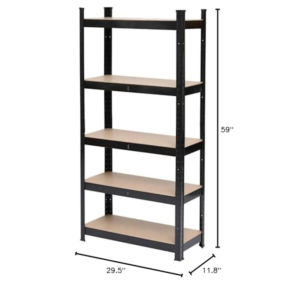 Pinikuyiro 5-Tier Utility Shelves, Metal Storage Shelves Garage Shelving Unit Adjustable Garage Storage Shelves Storage Racks Heavy Duty Shed Shelving- Black