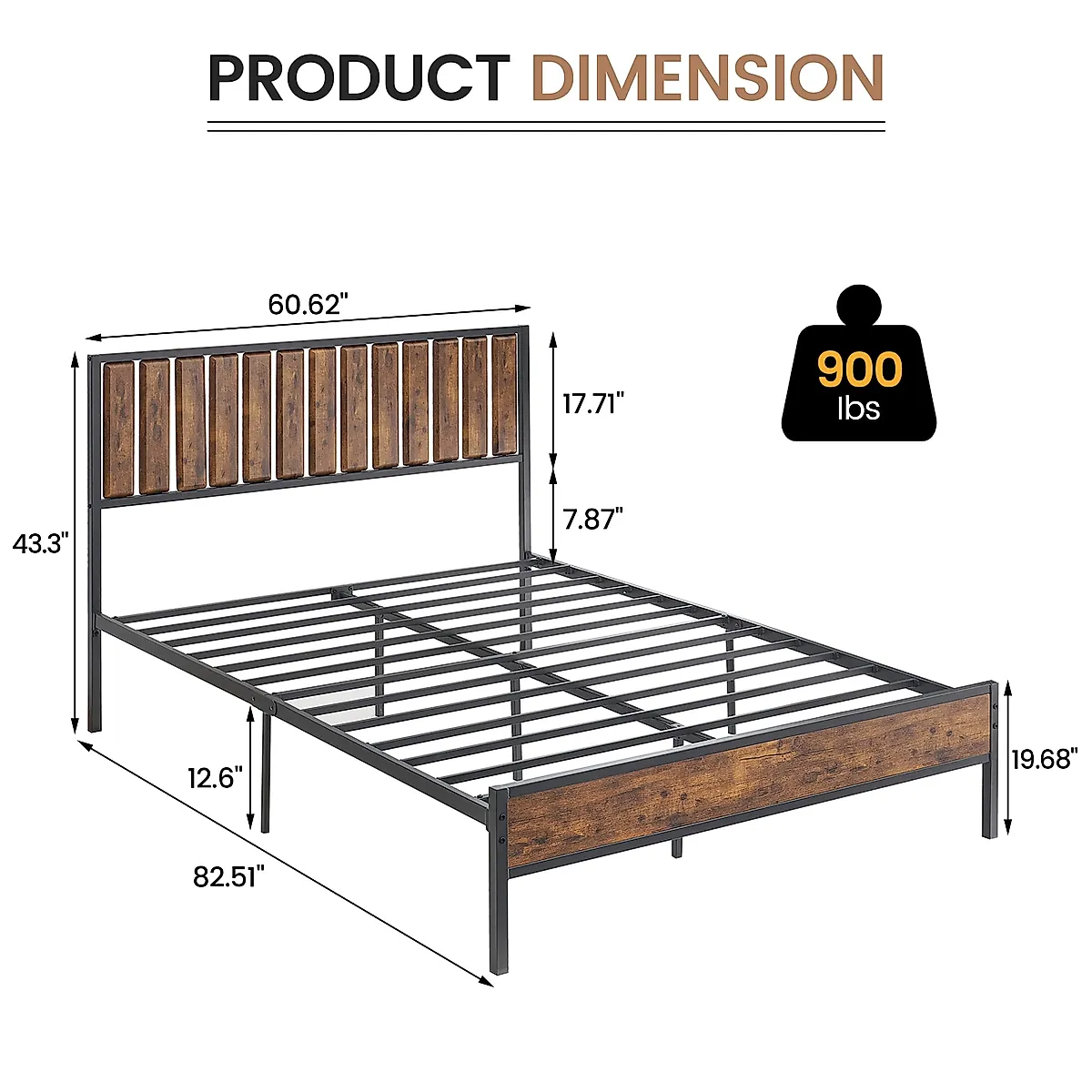 GAOMON Queen Size Bed Frame with Wood Headboard,Metal Bed Frame with 14 Heavy Duty Steel Slats,No Box Spring Needed,Noise-Free,Retro Brown