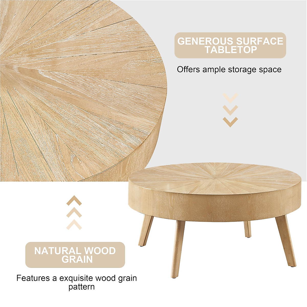 Gexpusm 2-Piece Solid Wood Coffee Table Set, Rustic Round Farmhouse End Tables for Living Room, 31x31x16 in, Light Brown