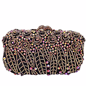Boutique De FGG Dazzling Crystal Flower Clutch for Women Evening Minaudiere Bags Wedding Party Purses and Handbags (Small, Fuchsia with Iridescent)
