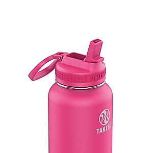 Takeya Pickleball Stainless Steel Insulated Water Bottle with Choice of Lid and Carry Handle, 32 Ounce, Backspin Pink