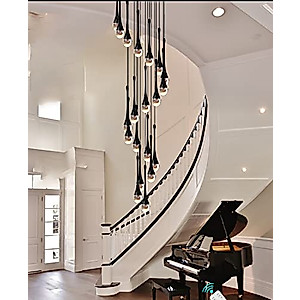 ykolupty 138'' High Black 20Lights Spiral Staircase Pendant Chandelier Lampara de Living Room Ceiling Crystal Chandeliers Foyer Entrance Crystal Chandelier Raindrops Bubble LED 2700-6000K Dimmable