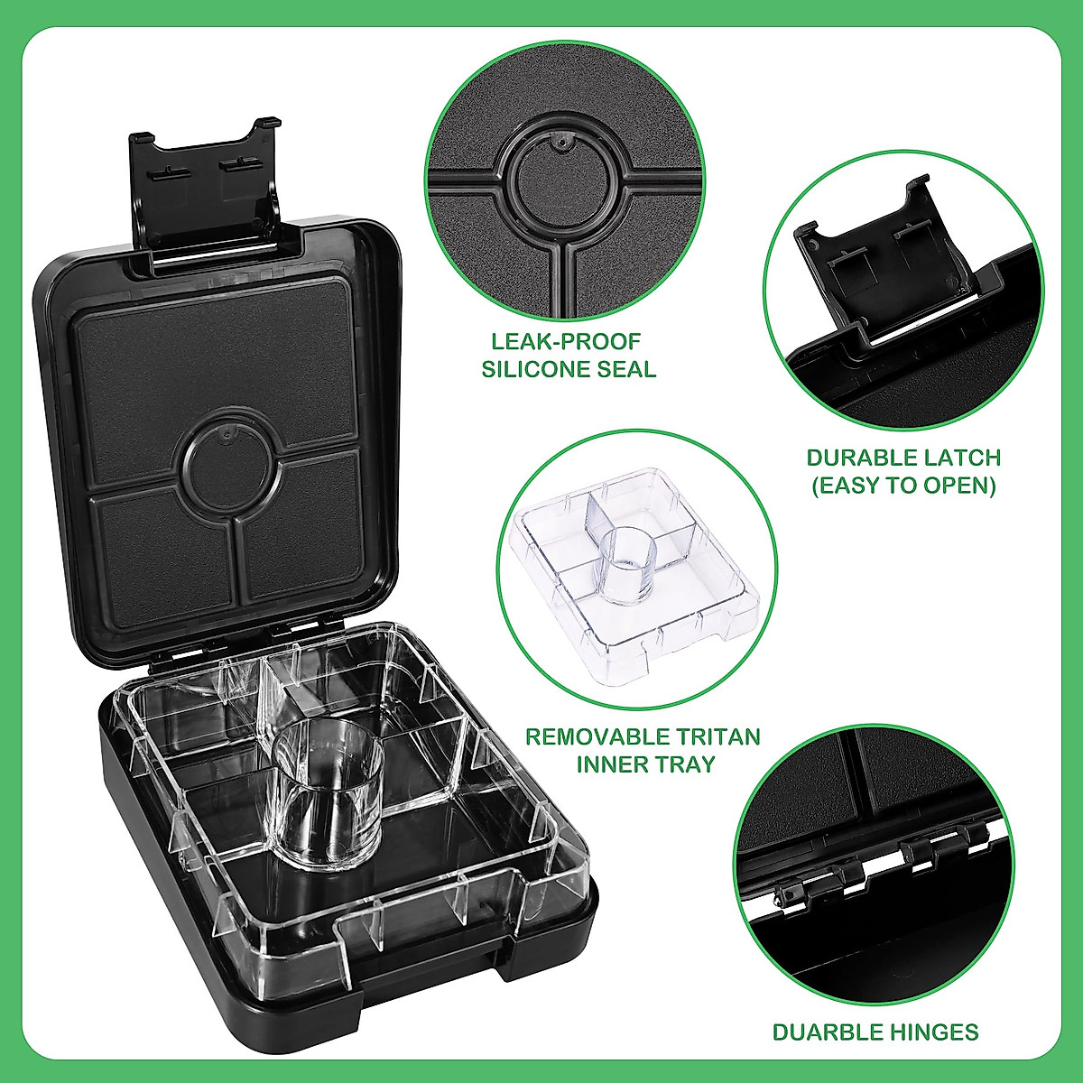 Pawtong Bento Lunch Box Set With 10oz Soup Thermo, Leak-proof Lunch Containers with 4 Compartment, Kids Hot Thermo Food Jar/Insulation Lunch Bag, Food Containers for School (Black-Games)