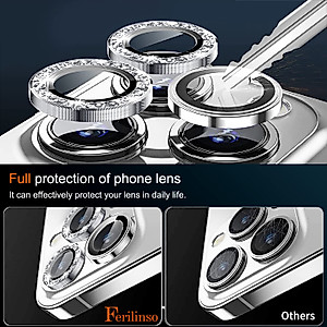 Ferilinso [3+3 Pack for iPhone 14 Pro & iPhone 14 Pro Max Camera Lens Protector Accessories Camera Cover Titanium Alloy-Space Metal Protection Mounting Base Case Friendly (Silver/Sparkle Silver)