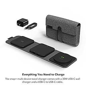 mophie Wireless 3 in 1 Travel Magnetic Wireless Charging Station, Multiple Devices, Compatible with Apple iPhones, Google, Samsung Devices, AirPods, BYO Watch Charger. (Watch Charger not Included)