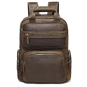 Taertii Vintage Full Grain Genuine Leather Backpack For Men 18'' Laptop Bag Large Capacity Business Weekender Travel Hiking Shoulder Daypacks Rucksack - Brown