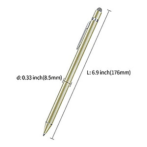 ChaoQ Stylus Pens for Touch Screens (2 Pcs), Capacitive Stylus Ballpoint Pen, 1.0mm Medium Point Black Ink, with 4 Replaceable Mesh Tip and 4 Replaceable Refills (Gold)