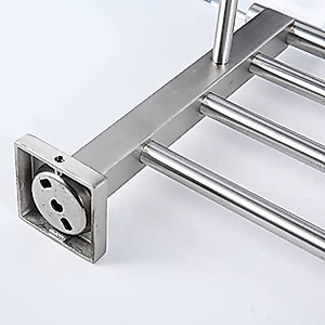 Wall Mounted Multifunction Storage Holder Towel Bar Rail Towel Rack 304 Stainless Steel Brushed with Hook Bath Towel Shelf Bathroom Storage Rack for Kitchen Bathroom