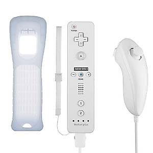 PowerLead Controller for Wii, Built-in Motion Plus Remote and Nunchuck Controller for Nintendo Wii and Wii U + Silicon Case White