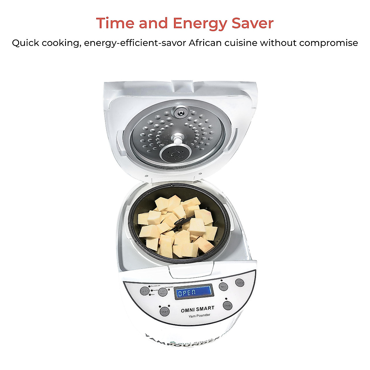 Omnismart Yampounder Plus, COOK AND POUND YAMPOUNDER Fufu Machine, 3L 700W Electric African Food Cooker to Make Pounded Yam, Poundoo Yam, Plantians, Cocoyams, Amala & Garri
