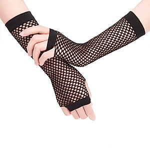 SAVITA Black Long Fishnet Gloves for 80s Costume Evening Party Supplies (Pack of 2)