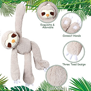 Hanging Sloth Stuffed Animals 18 Inch Three Toed Sloth Plush Toy with Hook and Loop Hands Hanging Sloth Toy for Boys Girls Bedroom Animal Themed Birthday Party Favors Decoration (4 Pcs)