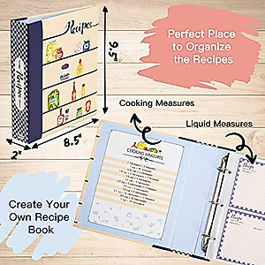 COFICE Recipe Book Binder – 8.5x9.5 Recipe Ring Binder, 4x6 Cards and Tabbed Dividers, Seasoning Design