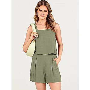 ANRABESS Womens 2 Piece Outfits Linen Square Neck Crop Short Set Lounge Matching Sets 2023 Trendy Clothes Summer Vacation Set for Beach Vacation Resort 997zhonglv-M