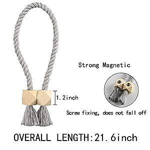 OCIOLI 2 Pack Strong Magnetic Curtain Tiebacks Curtain Holdbacks Outdoor Curtain Tiebacks Cotton Hand Woven Tie Backs Drapery Holdbacks Curtain Ties for Drapes (Grey, 2)