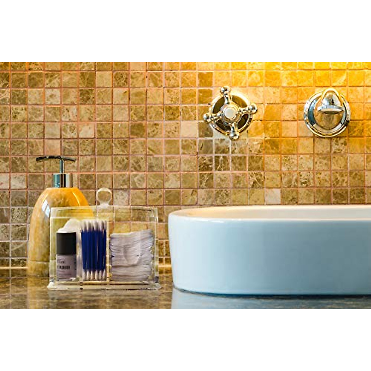 Kryllic Cotton Pad Organizer - Qtip Holder - Cotton Pad Holder - Acrylic Qtip Holder Cotton Organizer - Qtip Dispenser with Lid, Bathroom Storage - Qtip Container