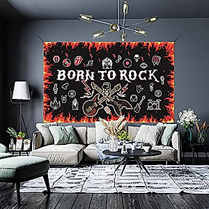 Crenics Born to Rock Backdrop Banner, Extra Large 1950's Rock and Roll Party Decorations, Rock Star Music Theme Birthday Party Supplies, 5.9 x 3.6 ft