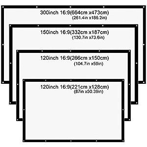 Projector Screen 300 inch Projection Projector Screen 16:9 Fold Portable Screen Canvas Matt White for Home Film HD Wall Mounted
