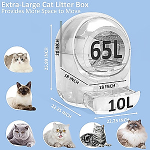 Self-Cleaning Cat Litter Box, Automatic Cat Litter Box for Multiple Cats with APP Control/Odor Removal/Safety Protection, Large Capacity Litter Cat Box with Mat & Liner & Brush & Pet Ball Toy