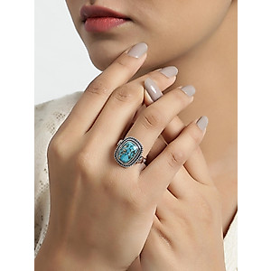YoTreasure 10x14 MM Blue Copper Turquoise Ring 925 Sterling Silver Jewelry