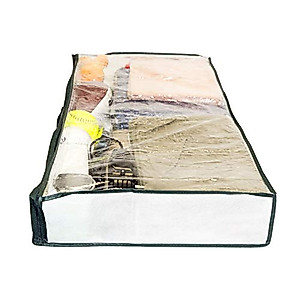 5-Pack Clear Vinyl Zippered Underbed Storage Bags 32 x 16 x 4 Inch with Dark Green Trim, 11 x 14.5 Insert Pocket and Handle