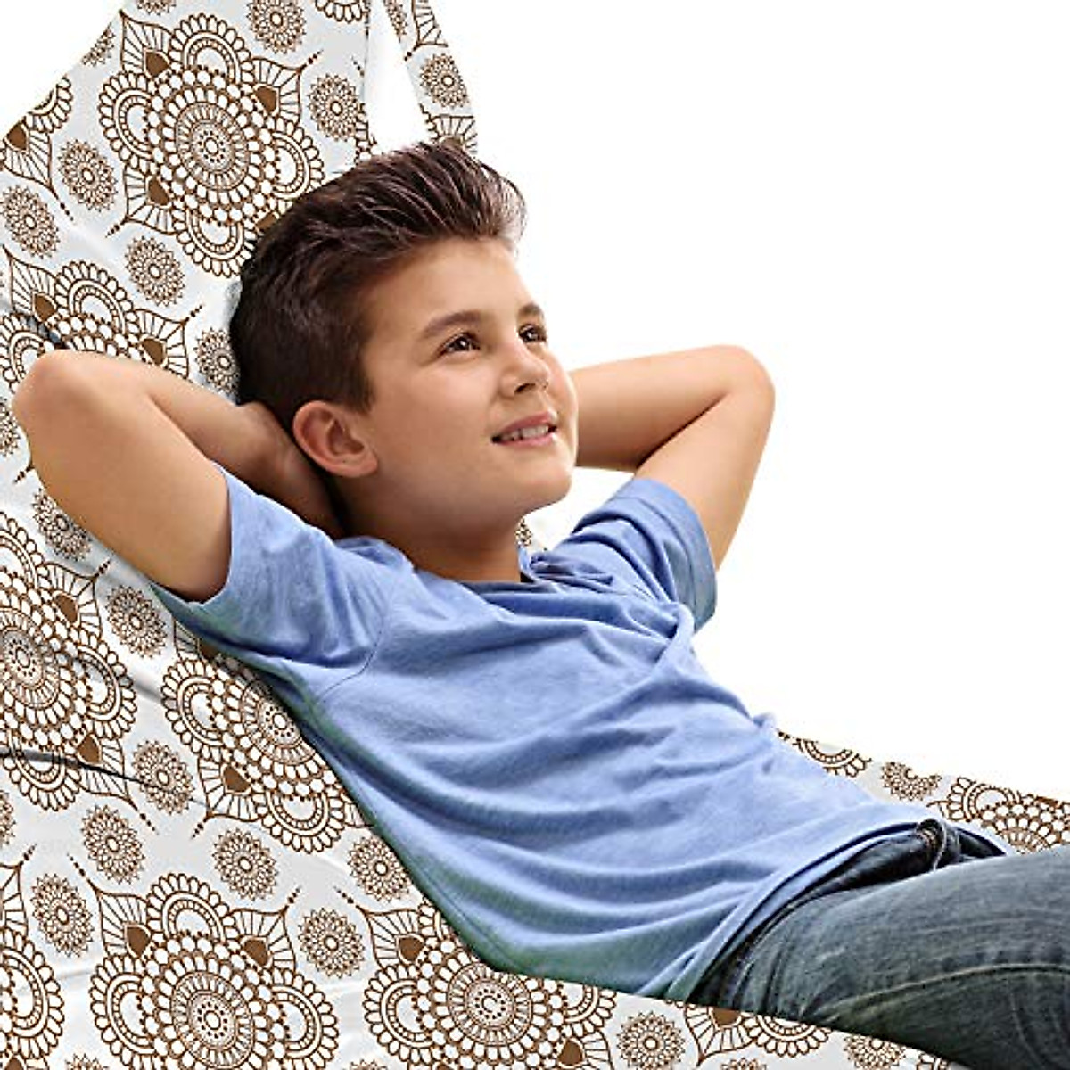 Ambesonne Oriental Lounger Chair Bag, Pattern of Moroccan Mosaic Art Style Ethnic Floral Ottoman Filigree Motif, High Capacity Storage with Handle Container, Lounger Size, Umber White