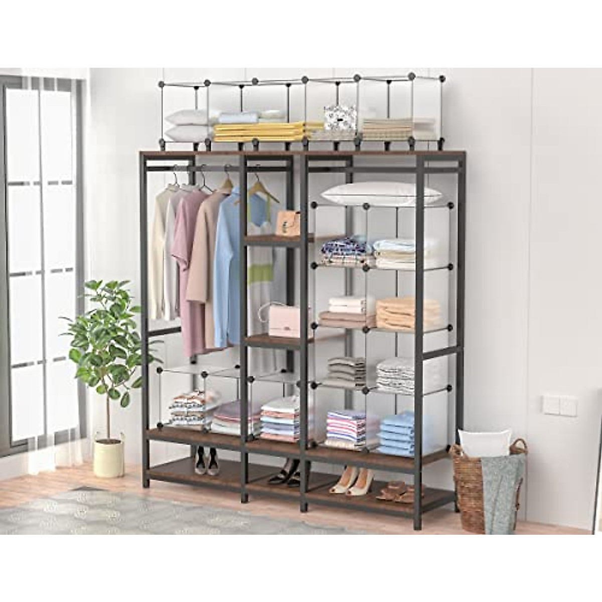 HOMIDEC Closet Organizer, 12-Cube Closet Organizers and Storage, Portable Closet Storage Shelves, Clothing Storage for Kids, Closet, Bedroom, Bathroom, Office (11.8x11.8x11.8 inch), Transparent
