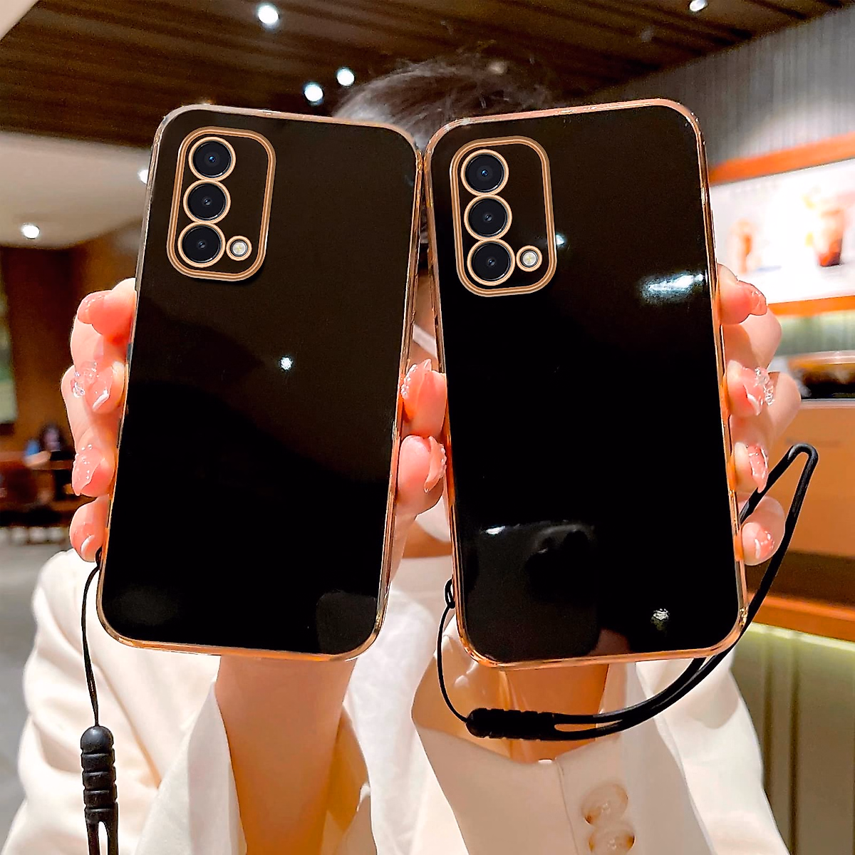 for OnePlus Nord N200 5G Case, N200 Phone Case for Women Electroplating Cute Luxury Bling Aesthetic Trendy Pretty, Full Camera Soft TPU Protection Shockproof Cover for OnePlus Nord N200 5G (Black)