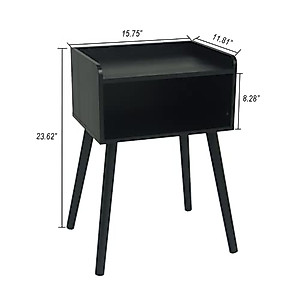 MaxSmeo Nightstand, Mid Century Modern Side Table Bedroom with Storage, Small End Bedside Table with Solid Wood Legs for Living Room, Office Small Spaces (Black)