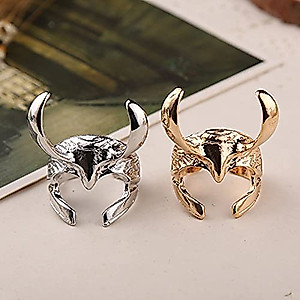 Yissw 2 Pcs Loki Film Helmet Ring Gold Silver Animal Horn Jewelry for Women Men