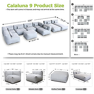 OPEAK Patio Furniture Set Bean Bag Eraclea 9C Outdoor Chairs Sectional Conversation Patio Set Daybed Furniture Outdoor Sofa Couch High Density Foam Filling Modern Comfy Patio Couch (Light Gray)