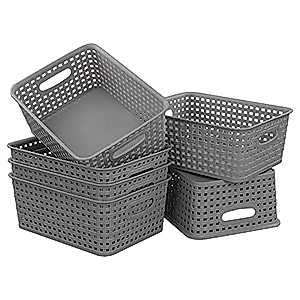 Morcte Grey Plastic Storage Basket, Bin Organizer, 6-Pack