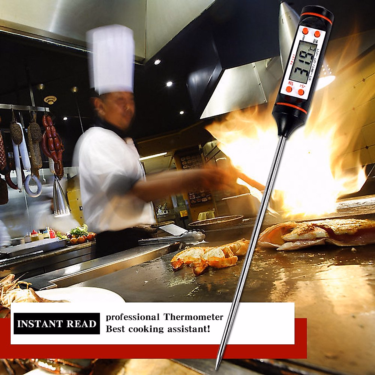 Balepha Digital Meat Thermometer Instant Read Cooking Thermometer for Grilling BBQ Bath Water With LCD Sreen Long Probe(5.9inch)