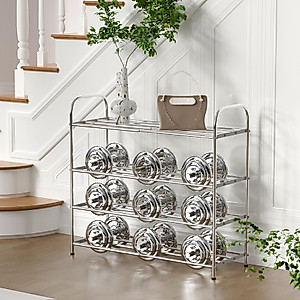 Botion 4 Tier Expandable Shoe Rack, Stainless Steel Shoe Shelf, Strong Weight Capacity Shoes Organizer, Easy to Install and Saving Space Standing Shelf with Sturdy Frame(4 Tier)