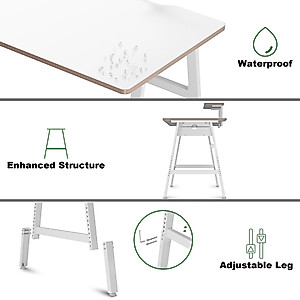 UPGRAVITY Height Adjustable Computer Desk - 47" Gaming Desk, Small Home Office Desk with Monitor Stand, Modern Simple Table Study Writing Work, Living Room Home Bedroom PC Table, Metal Frame, White