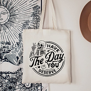 Kimoli Funny Skeleton Canvas Tote Bag for Women, Reusable Grocery Bag with Inner Pocket, Cute Tote Bag Aesthetic for Gifts, Shopping & Beach