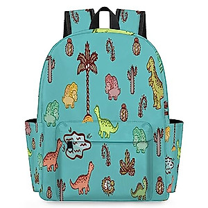 Bardic Backpack for Kids Kindergarten Boys Girls Backpack Metal Double Zipper Lightweight School Bookbag Travel Backpack - Dinosaurs,dino Cactus Cyan