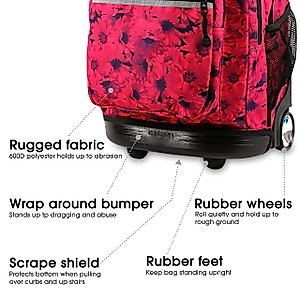 J World New York Sundance Rolling Backpack Girl Boy Roller Bookbag, Bellis, 20 Inch