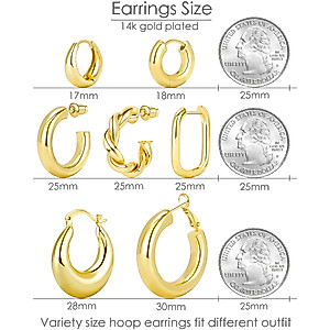 Adoyi 7 Pairs Gold Hoop Earrings Set for Women 14K Gold Plated Chunky Twisted Gold Hoops Set Hypoallergenic Small Big Large Huggie Hoop Earrings Pack for Women Gift Lightweight ball earrings