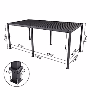 SORARA Louvered Pergola Mirador 10' × 20' Aluminum Gazebo with Adjustable Roof for Outdoor Deck Garden Patio (Charcoal Black)
