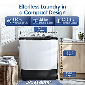 Anypro Portable Clothes Washing Machine, Twin Tub 28 Lbs Capacity Laundry Washer and Dryer Combo 2 In 1 Washer (18 Lbs) & Spinner (10 Lbs) for Apartments, Dorms, RV, Camping