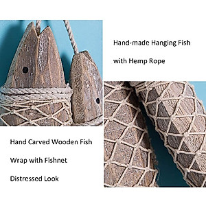 Antique Wood Fish Decor Ornament Wall Hanging Wooden Fish Decorations for Home Nautical Theme